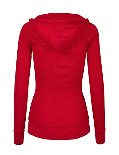 TL Women's Solid Warm Thin Thermal Knitted Casual Zip-Up Hoodie Jacket RED,Medium