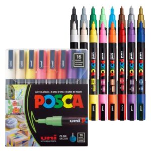 16 posca markers 3m, posca pens for art supplies, school supplies, rock art, fabric paint, fabric markers, paint pen, art markers, posca paint markers