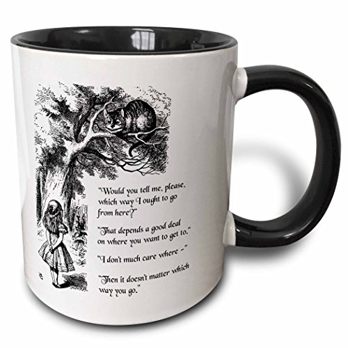 3dRose Which Way Ought I Go From Here Chesire Cat-Alice In Wonderland Quote Mug, 1 Count (Pack of 1), Black