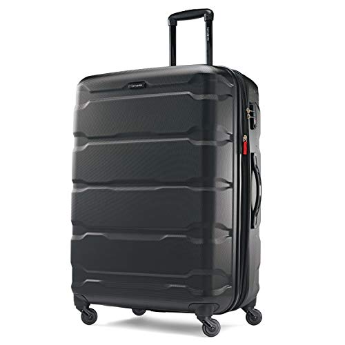 Samsonite Omni PC Hardside Expandable Luggage with Spinner Wheels, Checked-Large 28-Inch, Black