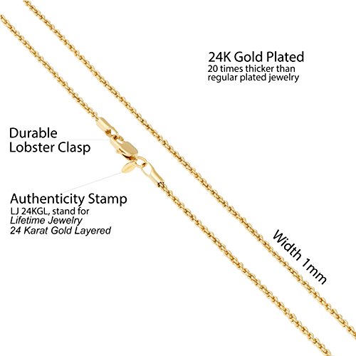 LIFETIME JEWELRY 1mm Gold Rope Chain for Men & Women 24k Real Gold Plated Diamond Cut Gold Necklace for Women (18 inches - gold)