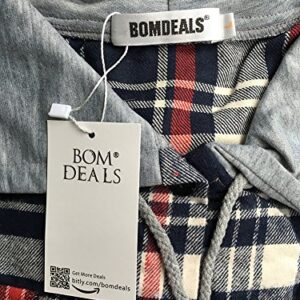 BOMDEALS Women's Classic Plaid Cotton Hoodie Button-up Check Shirts (M,Gray)