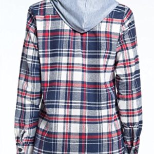 BOMDEALS Women's Classic Plaid Cotton Hoodie Button-up Check Shirts (M,Gray)