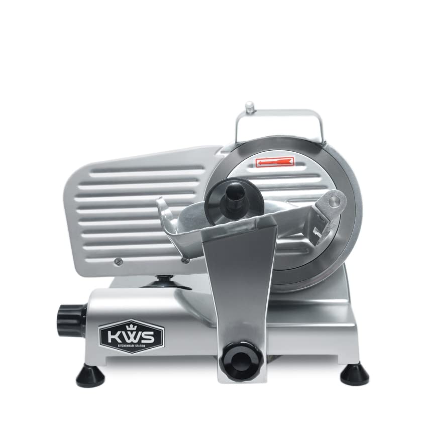 KWS Premium MS-6SS 200w Electric Meat Slicer 7.67-Inch Stainless Steel Blade, Frozen Meat/Deli Meat/Cheese/Food Slicer Low Noises Commercial and Home Use