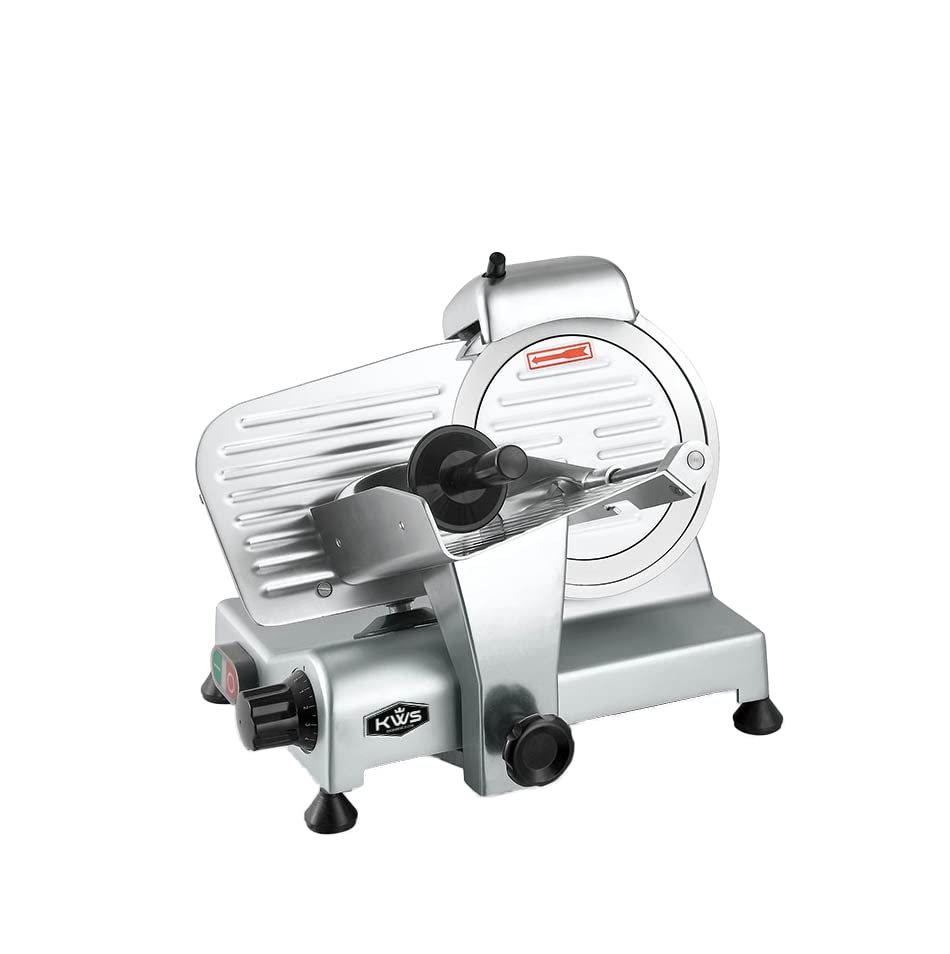 KWS Premium MS-6SS 200w Electric Meat Slicer 7.67-Inch Stainless Steel Blade, Frozen Meat/Deli Meat/Cheese/Food Slicer Low Noises Commercial and Home Use