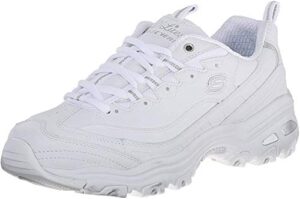 skechers women's d'lites memory foam lace-up sneaker,white silver,7 m us