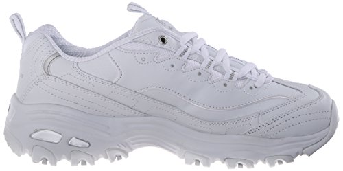 Skechers Women's D'Lites Memory Foam Lace-up Sneaker,White Silver,7 M US