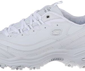 Skechers Women's D'Lites Memory Foam Lace-up Sneaker,White Silver,7 M US