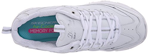 Skechers Women's D'Lites Memory Foam Lace-up Sneaker,White Silver,7 M US