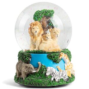 elanze designs lions zebras elephants and giraffes 100mm music water globe plays tune born free