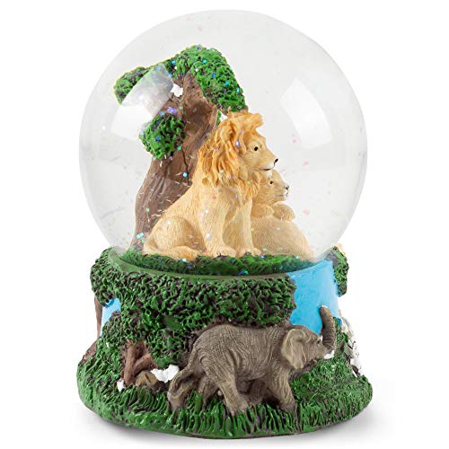 Elanze Designs Lions Zebras Elephants and Giraffes 100MM Music Water Globe Plays Tune Born Free