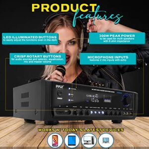 Pyle Wireless Bluetooth Power Amplifier System 300W 4 Channel Home Theater Audio Stereo Sound Receiver Box Entertainment w/ USB, RCA, 3.5mm AUX, LED, Remote for Speaker, PA, Studio- PT390BTU,BLACK