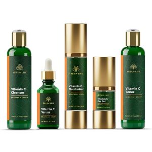 new look | tree of life vitamin c brightening complete 5-pack: serum (1 oz), moisturizer cream (1.7 oz), eye gel, (0.5 oz), toner (4 oz), cleanser (4 oz), renewing for face, clean dermatologist-tested skin care