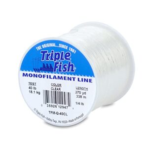 triple fish monofilament line, 40 lb / 18.1 kg test.024 in / 0.60 mm dia, clear, 1/4 lb / 0.11 kg spool, 370 yd / 338 m, (tfm-q-40cl)