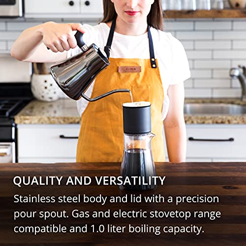 Fellow Stagg Stovetop Pour-Over Coffee and Tea Kettle - Gooseneck Teapot with Precision Pour Spout, Built-In Thermometer, Matte Black, 1 Liter