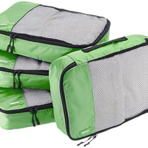 Amazon Basics 4 Piece Packing Travel Organizer Cubes Set - Medium, Green