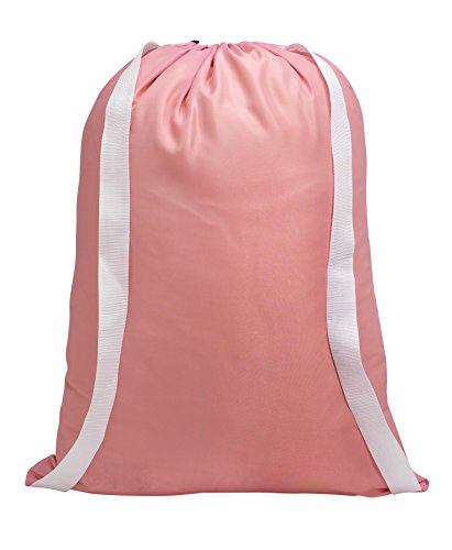 Backpack Laundry Bag, Pink - 22" X 28" - Two Shoulder Straps for Easy Backpack Carrying and Drawstring Closure. These Nylon Laundry Bags Come in a Variety of Attractive Colors and Patterns.