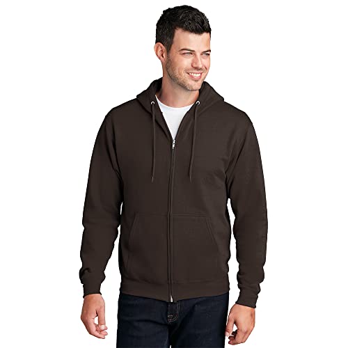 PORT AND COMPANY Full Zip Hooded Sweatshirt (PC78ZH) Dark Chocolate Brown, M