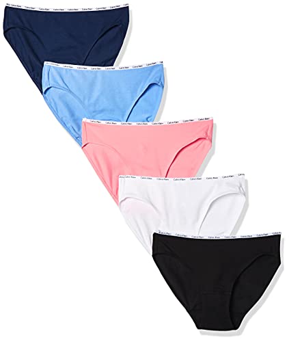 Calvin Klein Women's Cotton Stretch Logo Multipack Bikini Panty, Black/White/Genie/Tender/Coastal, X-Large