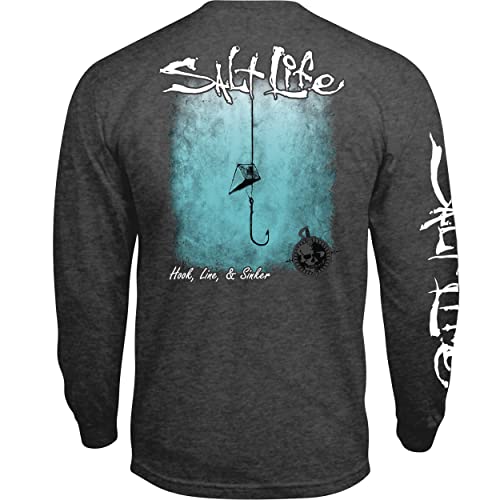 Salt Life Mens Hook Line and Sinker Fade Long Sleeve Classic Fit Shirt, Navy, Large