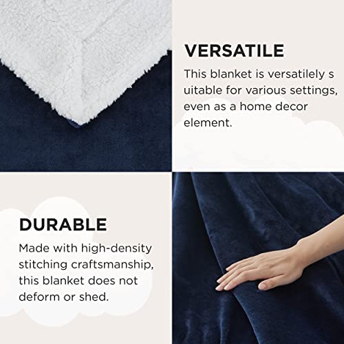 Bedsure Sherpa Fleece Throw Blanket Twin Size for Couch - Thick and Warm Blanket for Winter, Soft and Fuzzy Fall Throw Blanket for Bed, Navy, 60x80 Inches