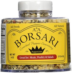 borsari cracked black pepper seasoning blend - gourmet, all purpose seasoned salt with coarse ground black pepper, garlic, & red pepper flakes - gluten free & keto friendly (pack of 1, 3oz)