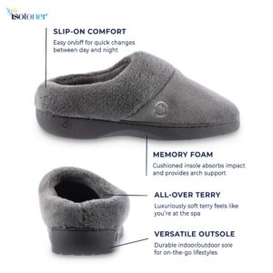 isotoner Terry Hoodback Clog Slippers for Women - Soft Memory Foam, Comfort Arch Support, House Slippers with Indoor/Outdoor Sole