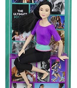 Barbie Made to Move Posable Doll in Purple Color-Blocked Top and Yoga Leggings, Flexible with Black Hair