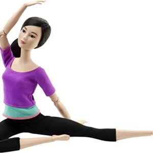 Barbie Made to Move Posable Doll in Purple Color-Blocked Top and Yoga Leggings, Flexible with Black Hair