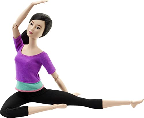 Barbie Made to Move Posable Doll in Purple Color-Blocked Top and Yoga Leggings, Flexible with Black Hair