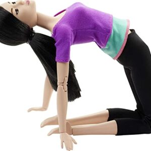 Barbie Made to Move Posable Doll in Purple Color-Blocked Top and Yoga Leggings, Flexible with Black Hair