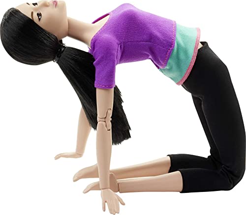 Barbie Made to Move Posable Doll in Purple Color-Blocked Top and Yoga Leggings, Flexible with Black Hair