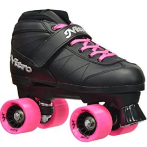 Epic Skates Super Nitro Indoor/Outdoor Quad Speed Roller Skates, Black/Pink, Adult 7