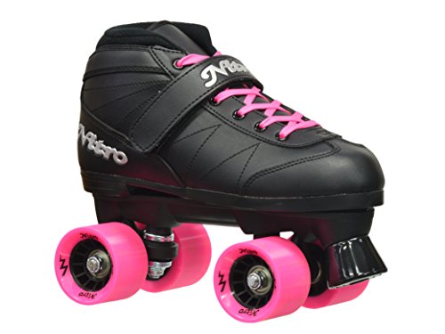 Epic Skates Super Nitro Indoor/Outdoor Quad Speed Roller Skates, Black/Pink, Adult 7