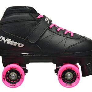 Epic Skates Super Nitro Indoor/Outdoor Quad Speed Roller Skates, Black/Pink, Adult 7