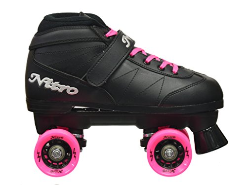 Epic Skates Super Nitro Indoor/Outdoor Quad Speed Roller Skates, Black/Pink, Adult 7