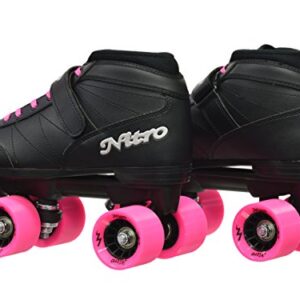 Epic Skates Super Nitro Indoor/Outdoor Quad Speed Roller Skates, Black/Pink, Adult 7