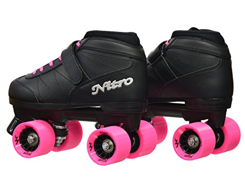 Epic Skates Super Nitro Indoor/Outdoor Quad Speed Roller Skates, Black/Pink, Adult 7