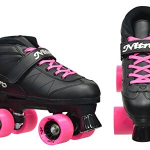 Epic Skates Super Nitro Indoor/Outdoor Quad Speed Roller Skates, Black/Pink, Adult 7