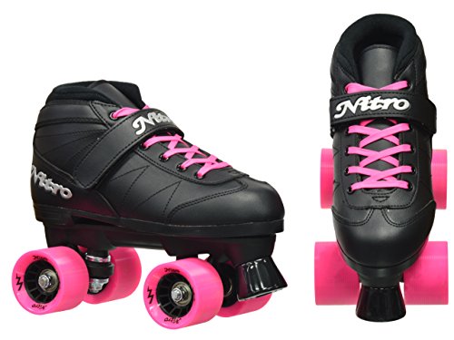 Epic Skates Super Nitro Indoor/Outdoor Quad Speed Roller Skates, Black/Pink, Adult 7