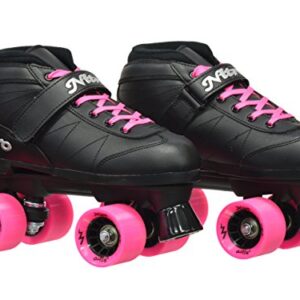 Epic Skates Super Nitro Indoor/Outdoor Quad Speed Roller Skates, Black/Pink, Adult 7