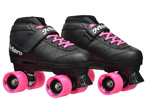 Epic Skates Super Nitro Indoor/Outdoor Quad Speed Roller Skates, Black/Pink, Adult 7