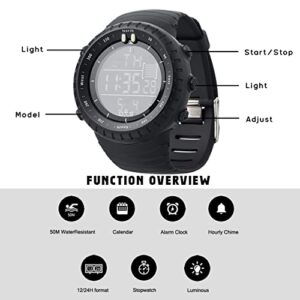 PALADA Men's Digital Sports Watch Waterproof Tactical Watch with LED Backlight Watch for Men (Black)