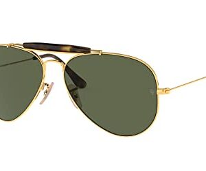 Ray-Ban RB3029 Outdoorsman II Aviator Sunglasses, Gold/G-15 Green, 62 mm