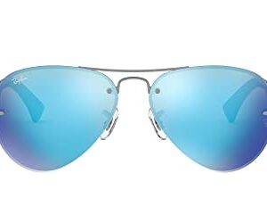 Ray-Ban RB3449 Aviator Sunglasses, Gunmetal/Light Green Mirrored Blue, 59 mm