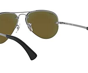 Ray-Ban RB3449 Aviator Sunglasses, Gunmetal/Light Green Mirrored Blue, 59 mm