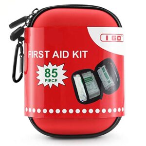 i go 85 pieces hard shell mini compact first aid kit, small personal emergency survival kit for travel hiking camping backpacking hunting marine car