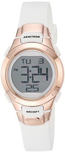 Armitron Sport Women's 45/7012RSG Rose Gold-Tone Accented Digital Chronograph White Resin Strap Watch