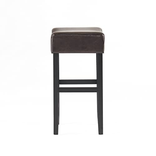 Christopher Knight Home Portman Leather Backless Barstools, 2-Pcs Set, Brown