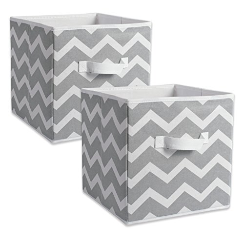 DII Non Woven Polyester Storage Bin, Chevron, Gray, Small Set of 2